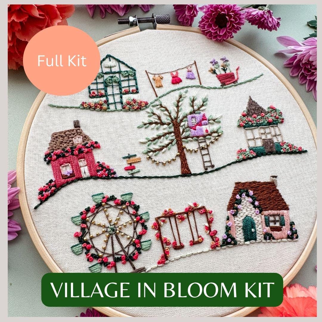 Village in Bloom Kit - Floral Cottages- Cottagecore - Embroidery Kit - Etsy