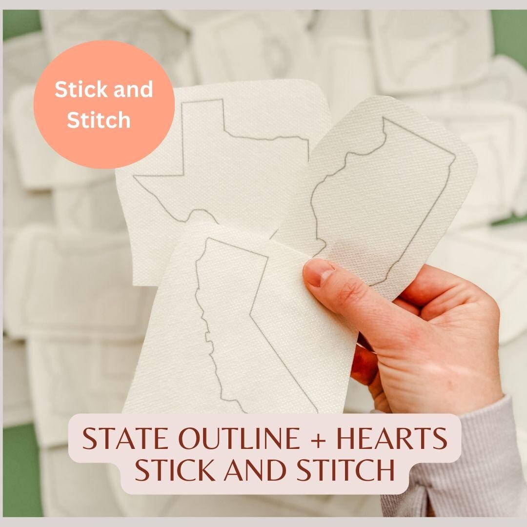 States and Hearts Stitching Stickers - United States Outline Stickers ...