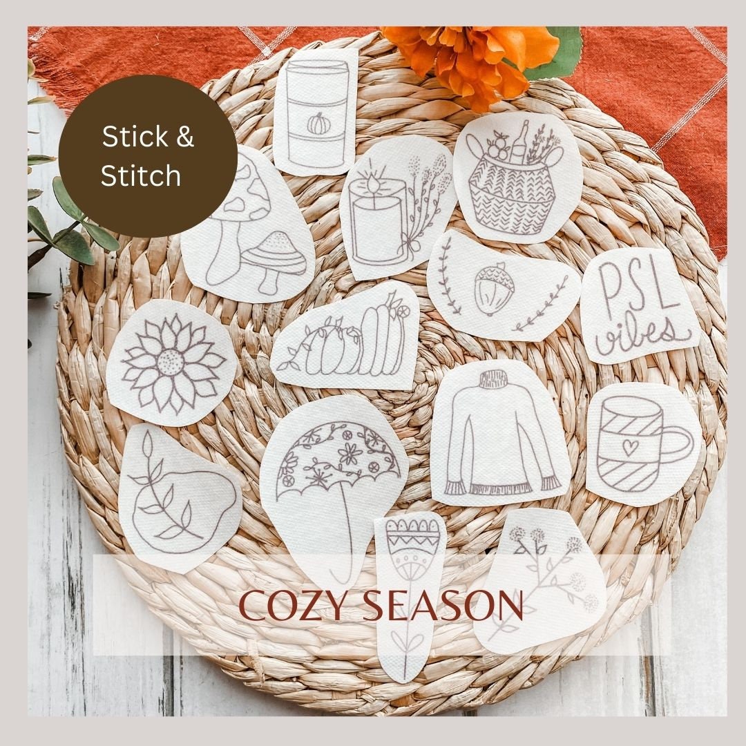 Fall Stick & Stitch Packs- DIY Embroidery- Embroidery Stickers- Fall ...