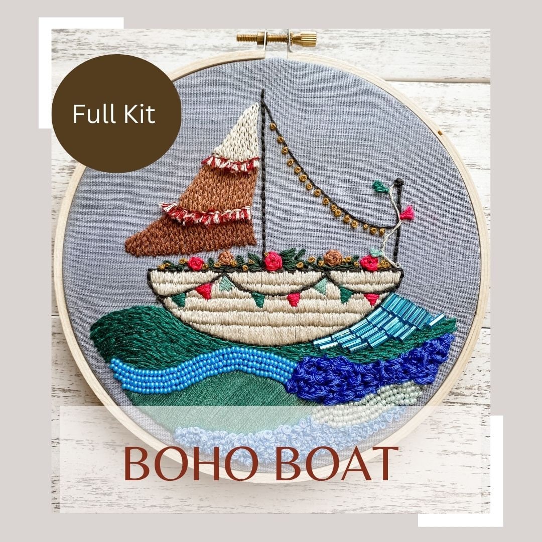 Boho Boat Embroidery Kit Full Kit Modern Hand Embroidery - Etsy