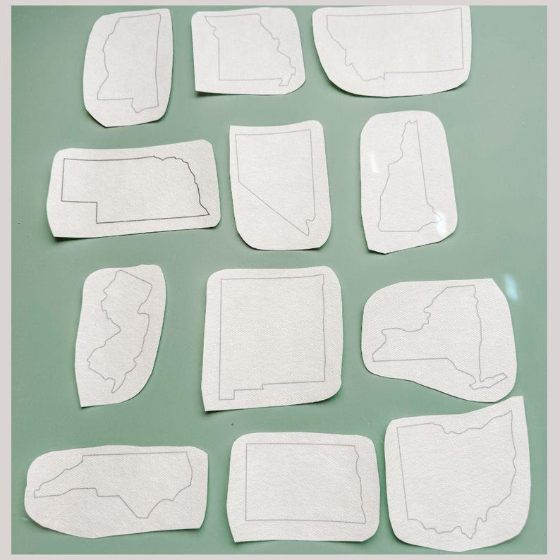 States and Hearts Stitching Stickers - United States Outline Stickers ...