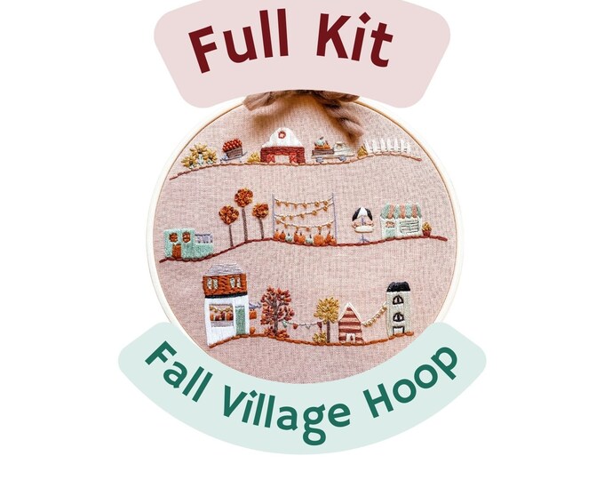 Full Kit- Fall Village- DIY Kit Intermediate Hand Embroidery Kit Modern ...