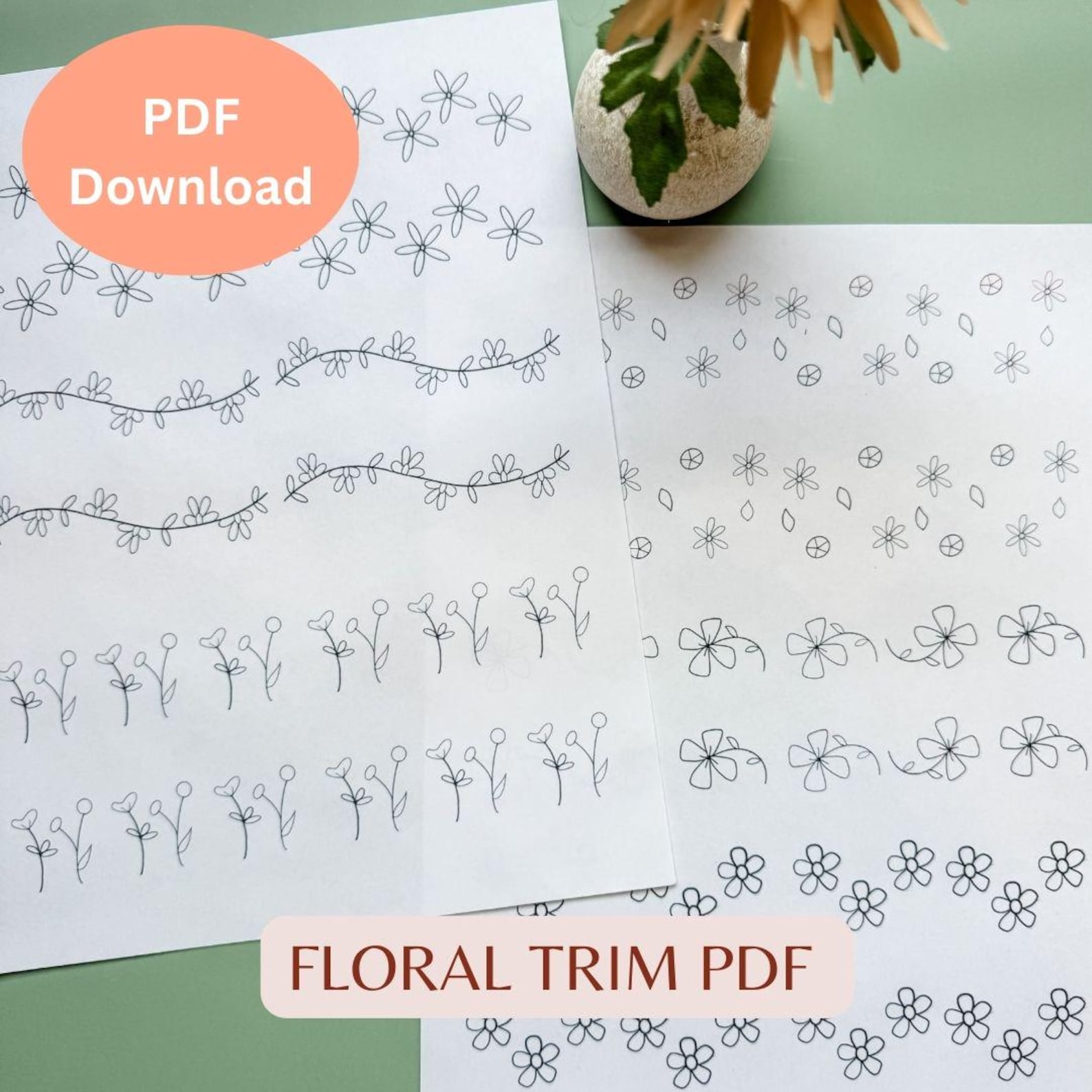 Floral Trim PDF Designs - Digital Stick and Stitch Designs- PDF Version ...