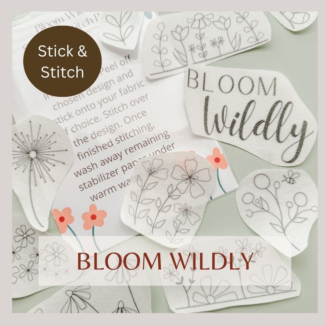 Bloom Wildly Floral Stick and Stitch Pack- Embroidery Stickers- Modern ...