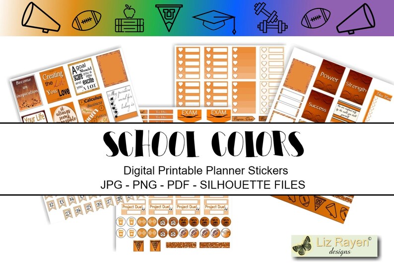 PRINTABLE PLANNER STICKERS School Colors Orange and White - Etsy