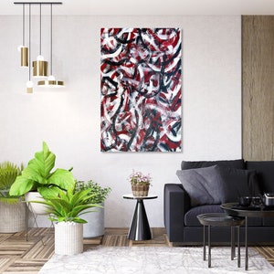 Red and Black Abstract Living Room Wall Art, Original Abstract Decor ...