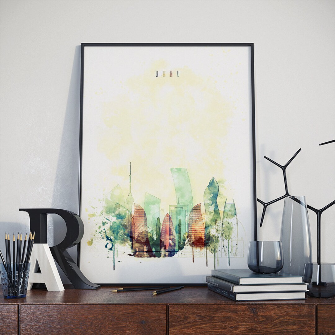 Baku Watercolor Poster, Baku Downtown Poster, Baku City for Wall Decor ...