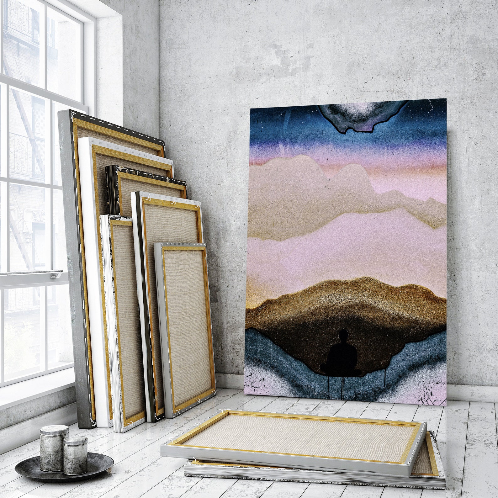 Illustration of Man Sitting With Meditating Abstract Art Decor | Etsy