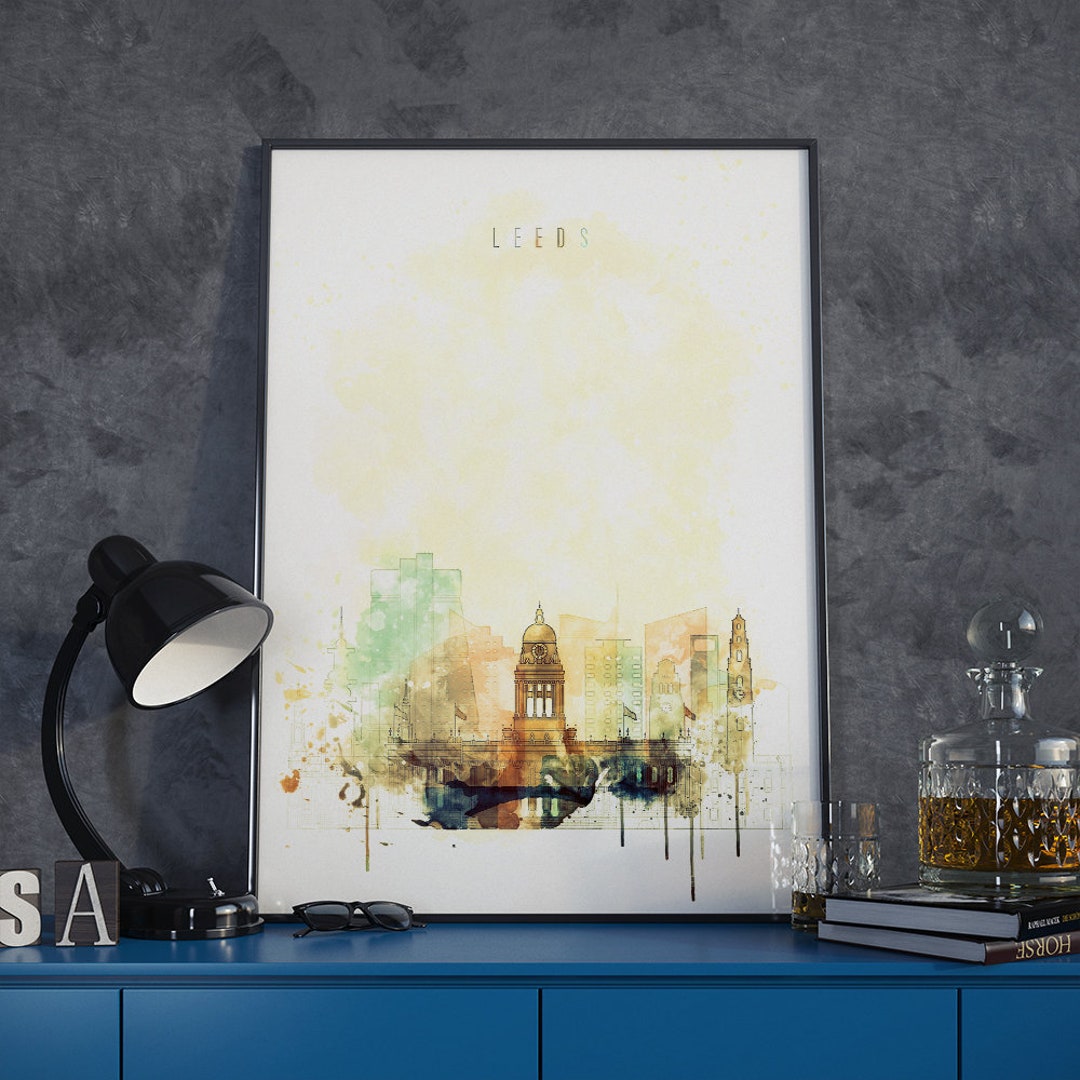 Leeds Watercolor Poster, Leeds Decor for Home, Leeds Original City Poster, Leeds Wall Art, Leeds ...