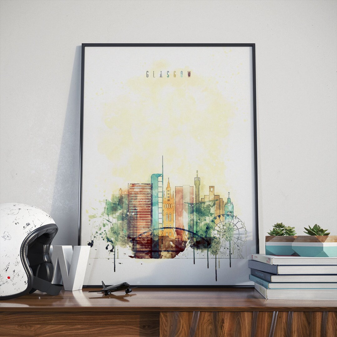 Glasgow Skyline Print, Glasgow Watercolor Print, Glasgow Painting ...
