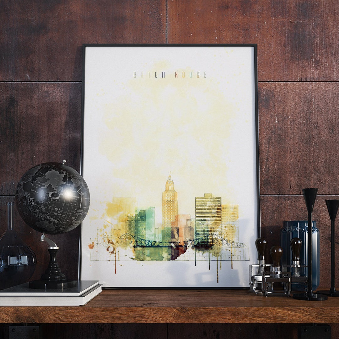 Baton Rouge Watercolor Skyline, Baton Rouge Poster, Baton Rouge ...