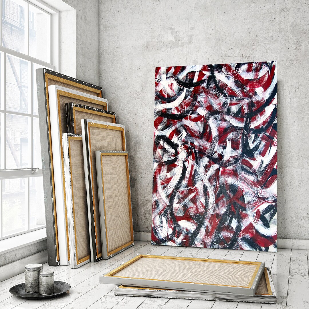 Red and Black Abstract Living Room Wall Art, Original Abstract Decor ...