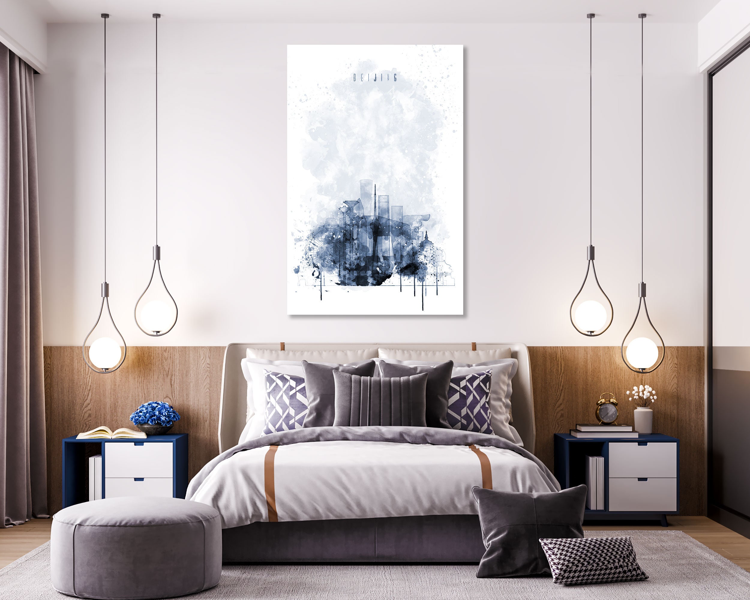 Beijing Colorful Wall Art, China Cool Art for Walls, Beijing Watercolor ...