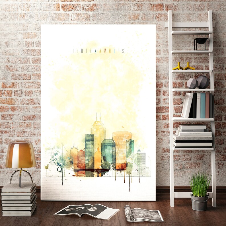 Indianapolis Skyline Watercolor Painting, Indiana Canvas Wall Art - Etsy UK