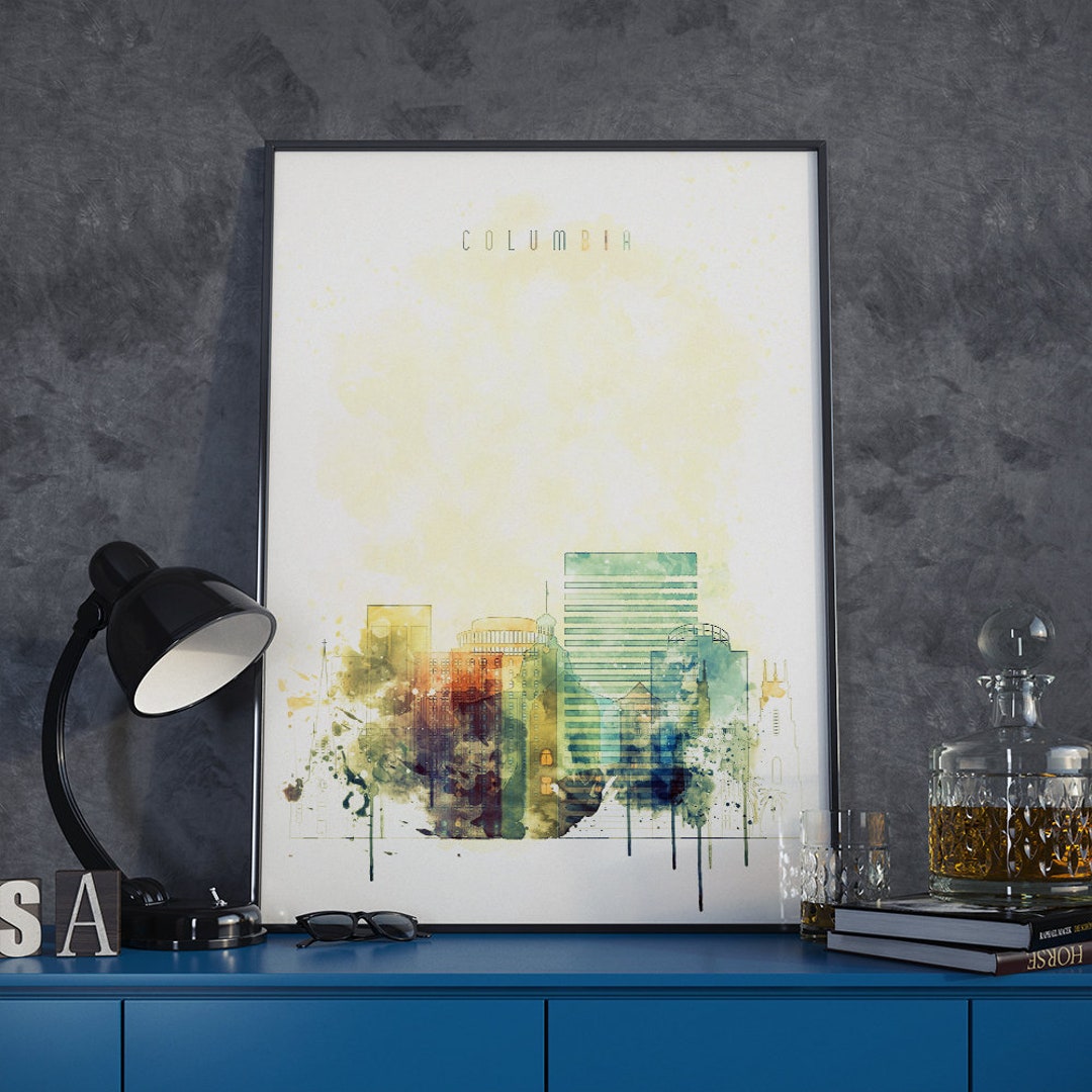 Columbia Skyline Poster, Columbia Watercolor Poster, Columbia Painting ...