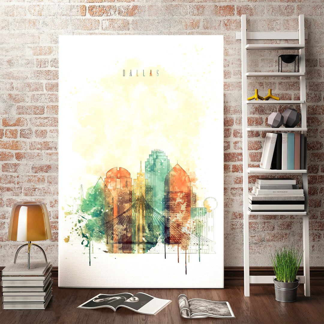 Dallas Watercolor Painting, Texas Room Wall Decor Art, Dallas ...