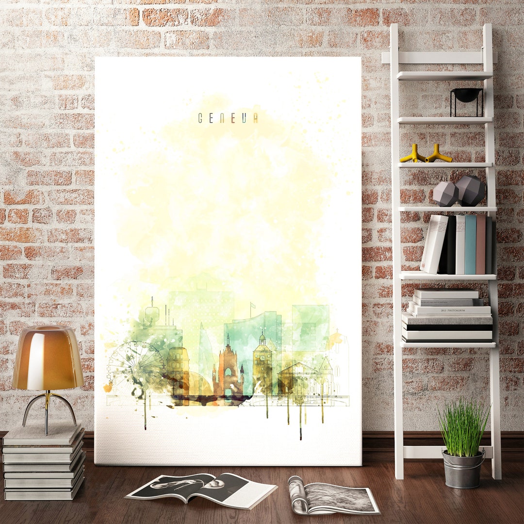 Geneva Watercolor City Art for Wall, Switzerland Contemporary Wall ...