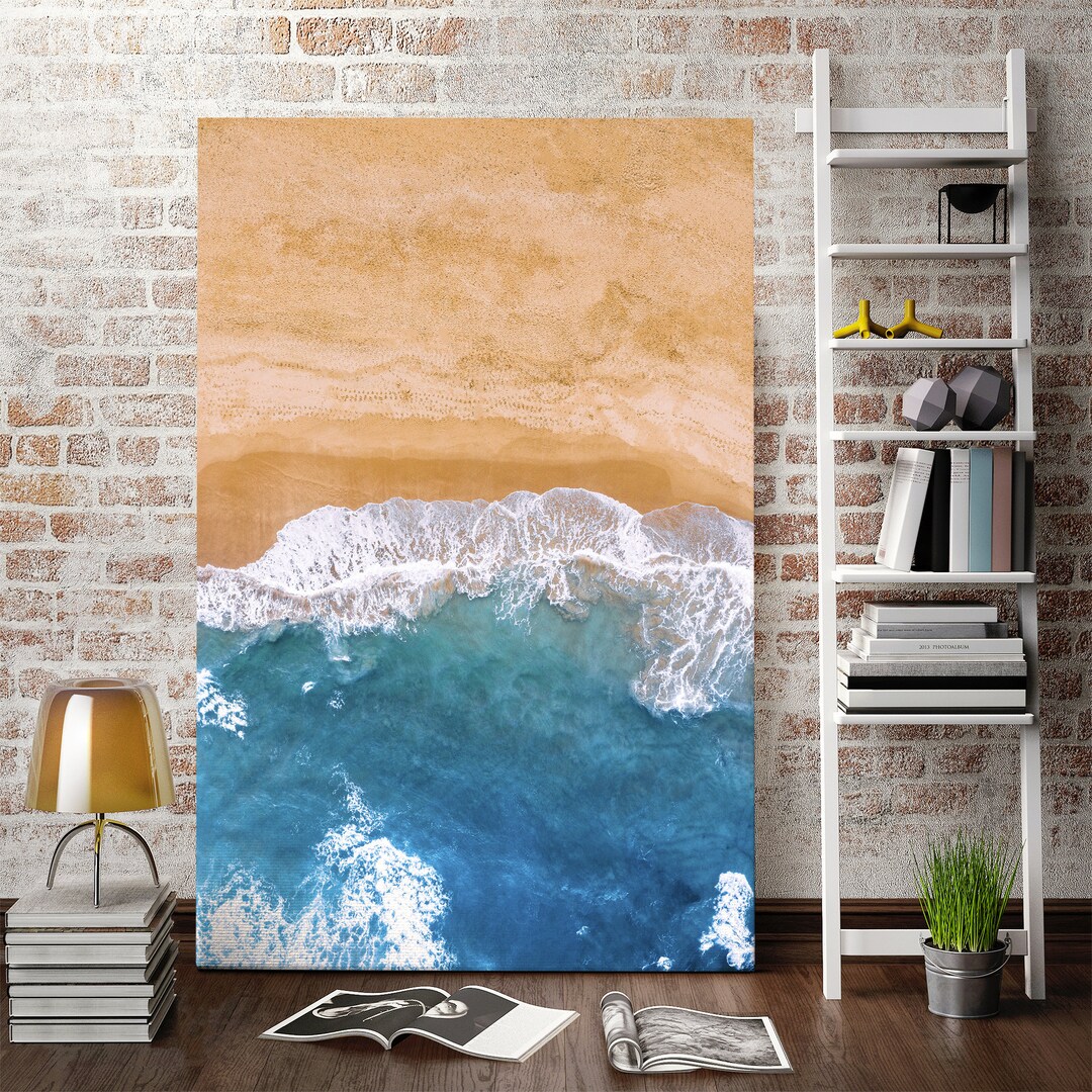 Ocean Waves and Sandy Beach Aerial Print – Coastal Wall Art ...