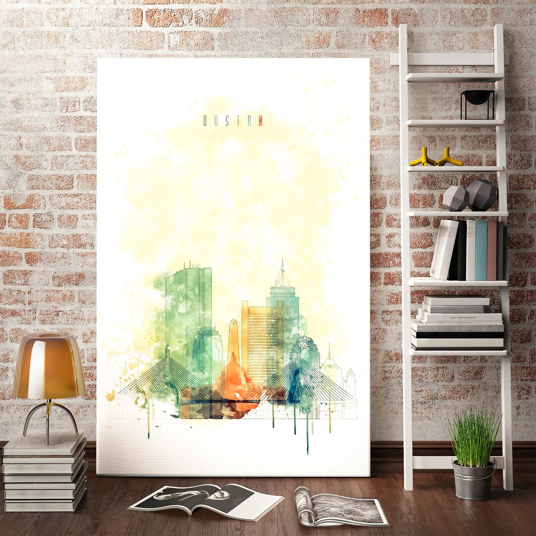 Boston Home Decor Paintings, Massachusetts Colorful Wall Art, Boston ...