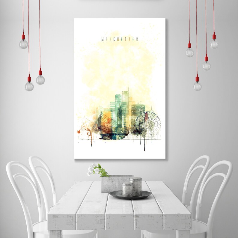 Manchester Watercolor Painting on Canvas, England Art on Wall ...