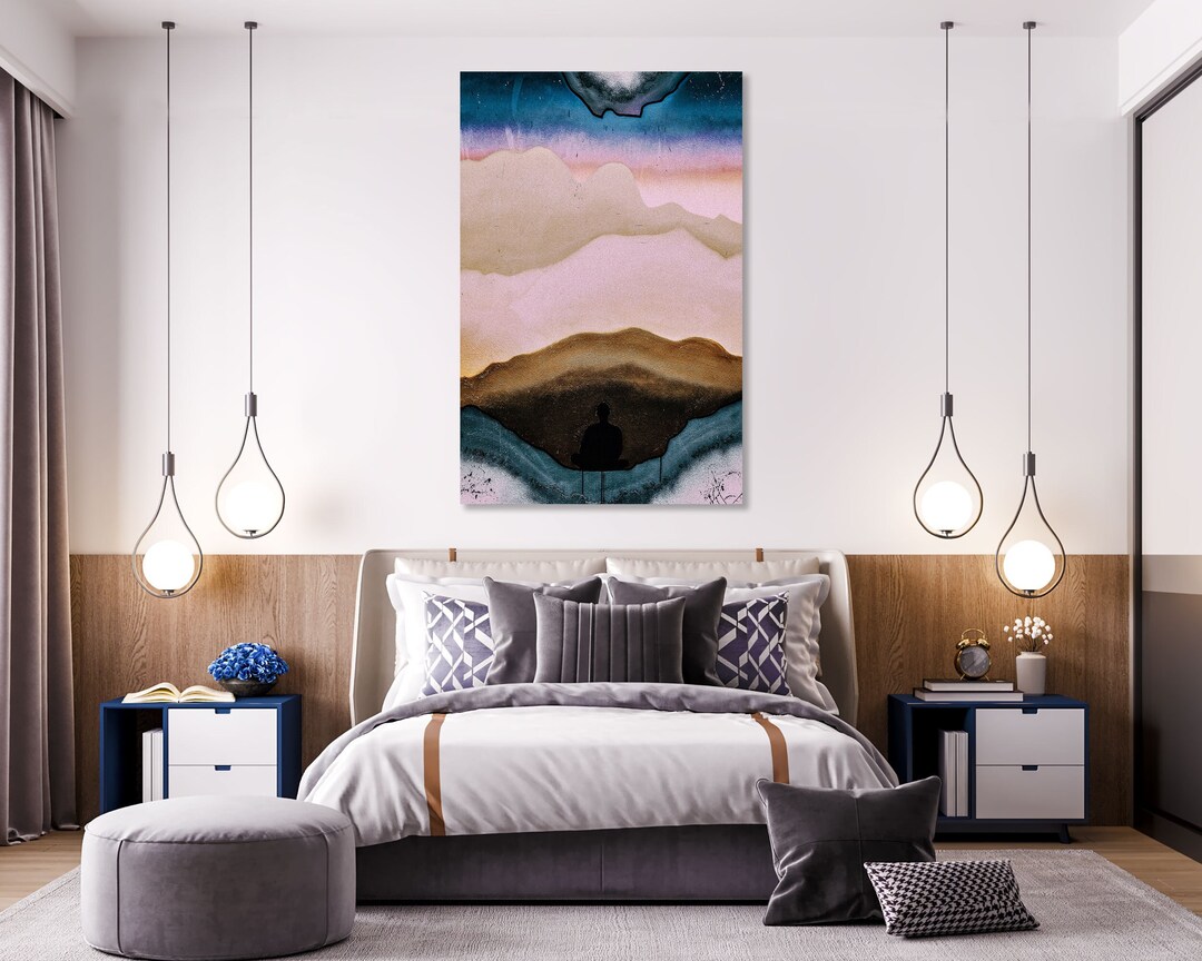 Illustration of Man Sitting With Meditating Print Canvas, Meditating ...