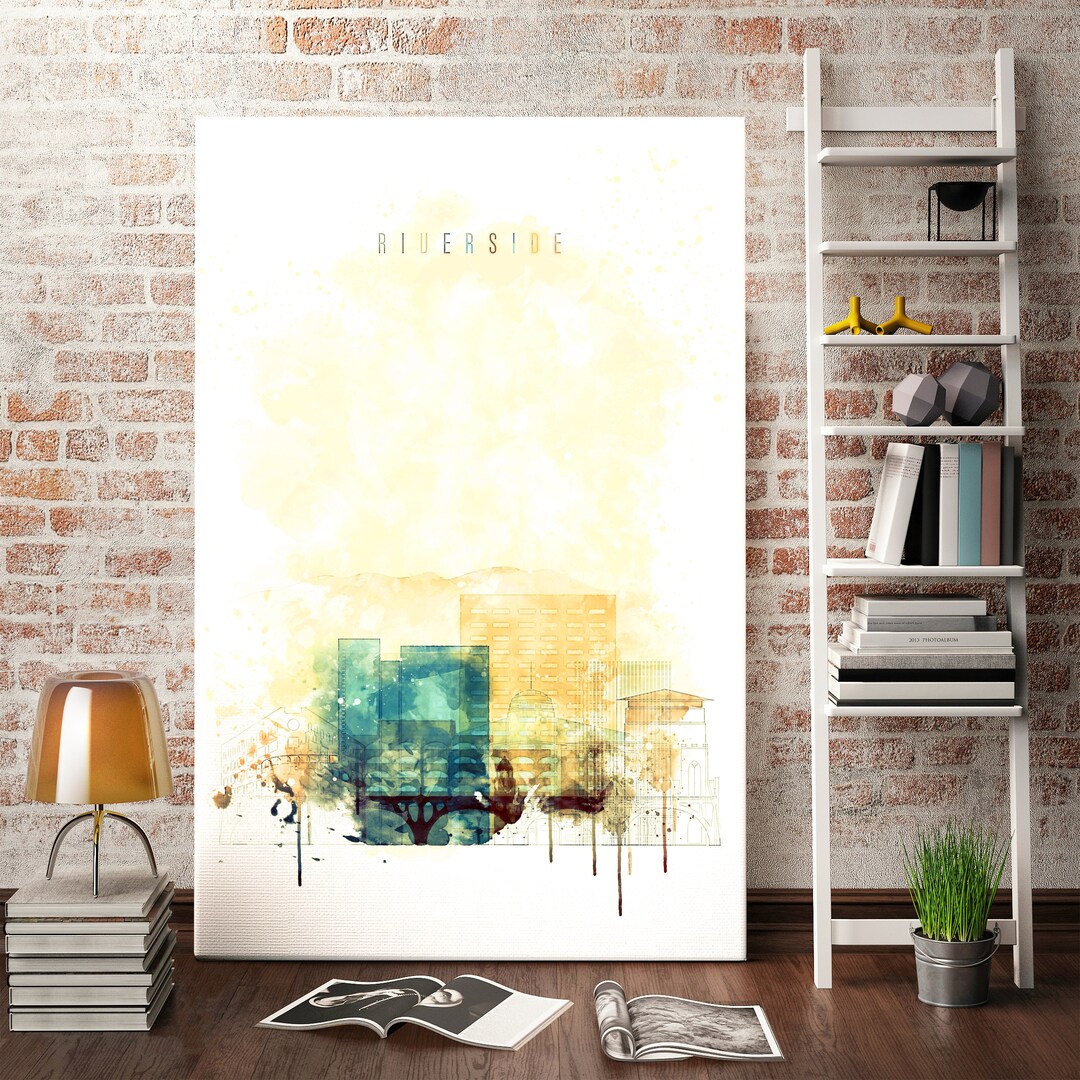Riverside Skyline City Wall Decor, California Watercolor Painting City, Riverside Watercolor ...