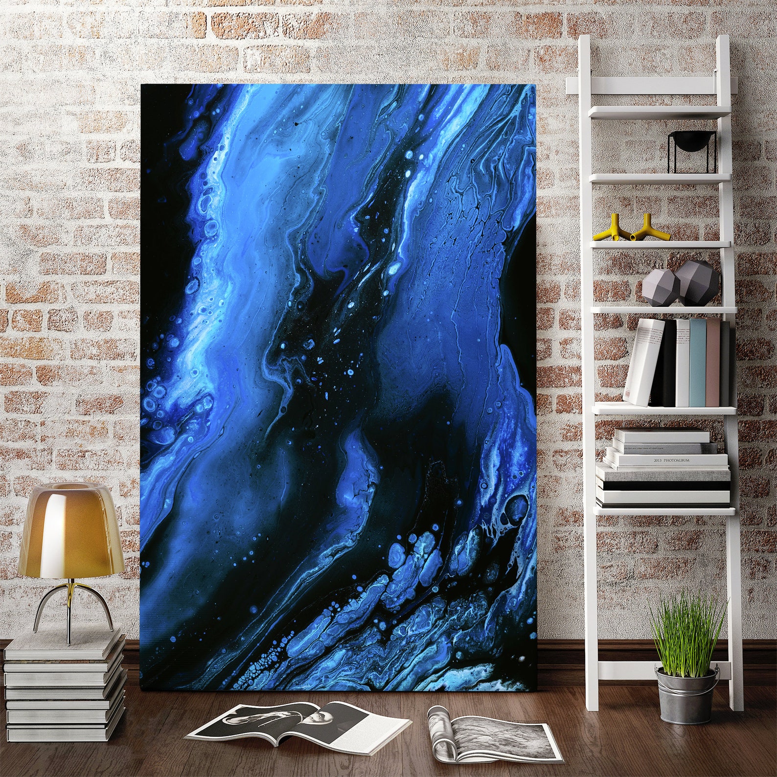 Blue and Black Abstract Art Print on Canvas, Stylish Abstract Art for ...
