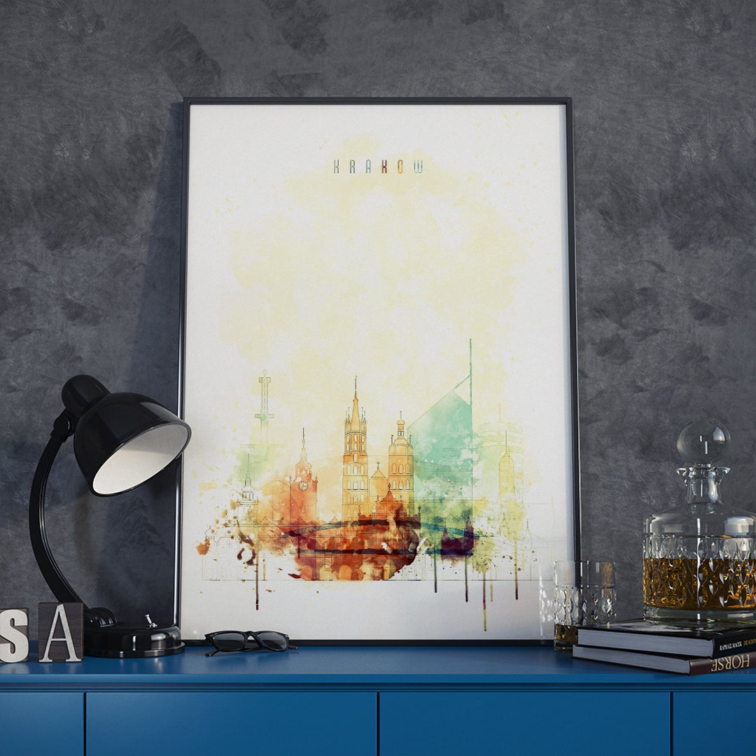 Krakow Cityscape Print, Krakow Poster, Krakow Watercolor City, Krakow ...