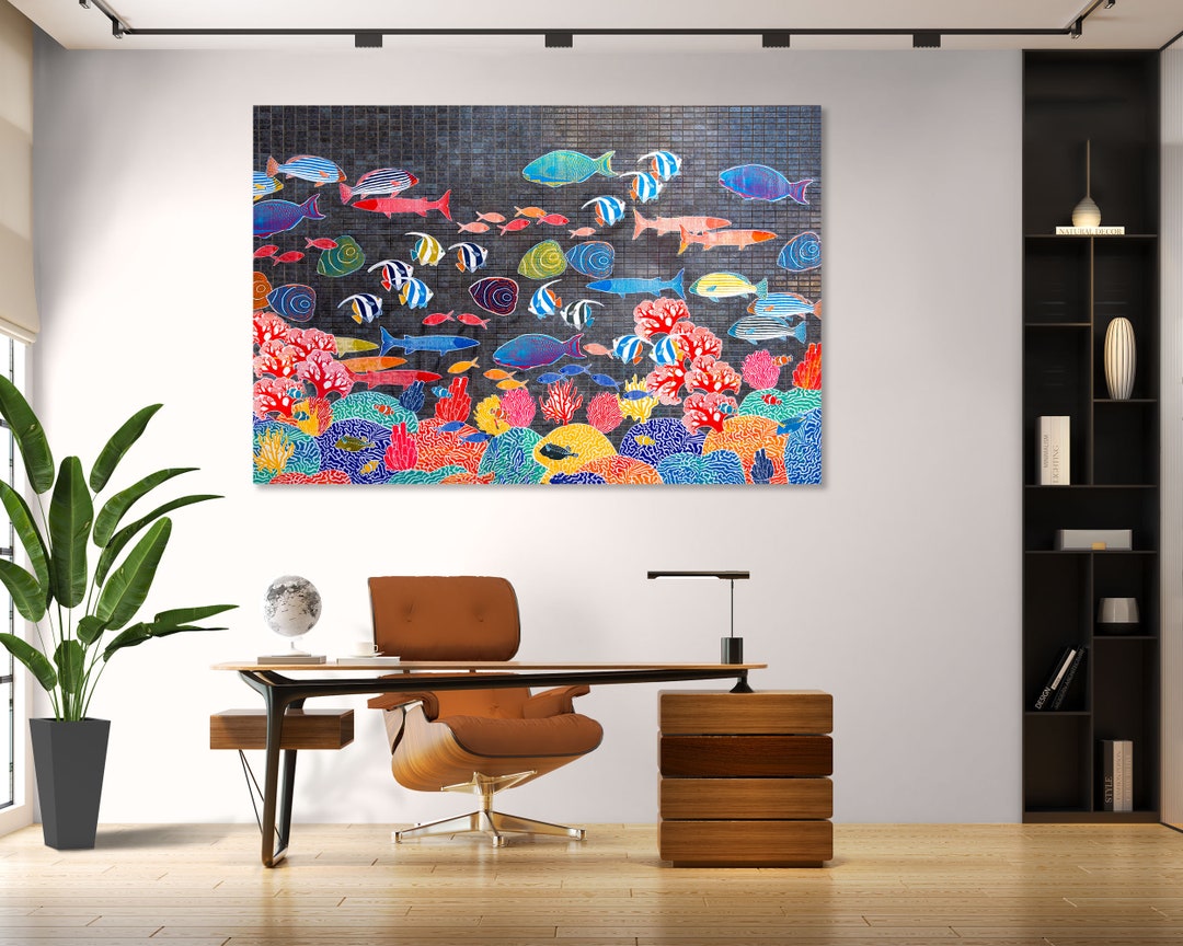 Color Fish and Corals for Wall Decor, Graffiti Abstract Art Wall Art ...