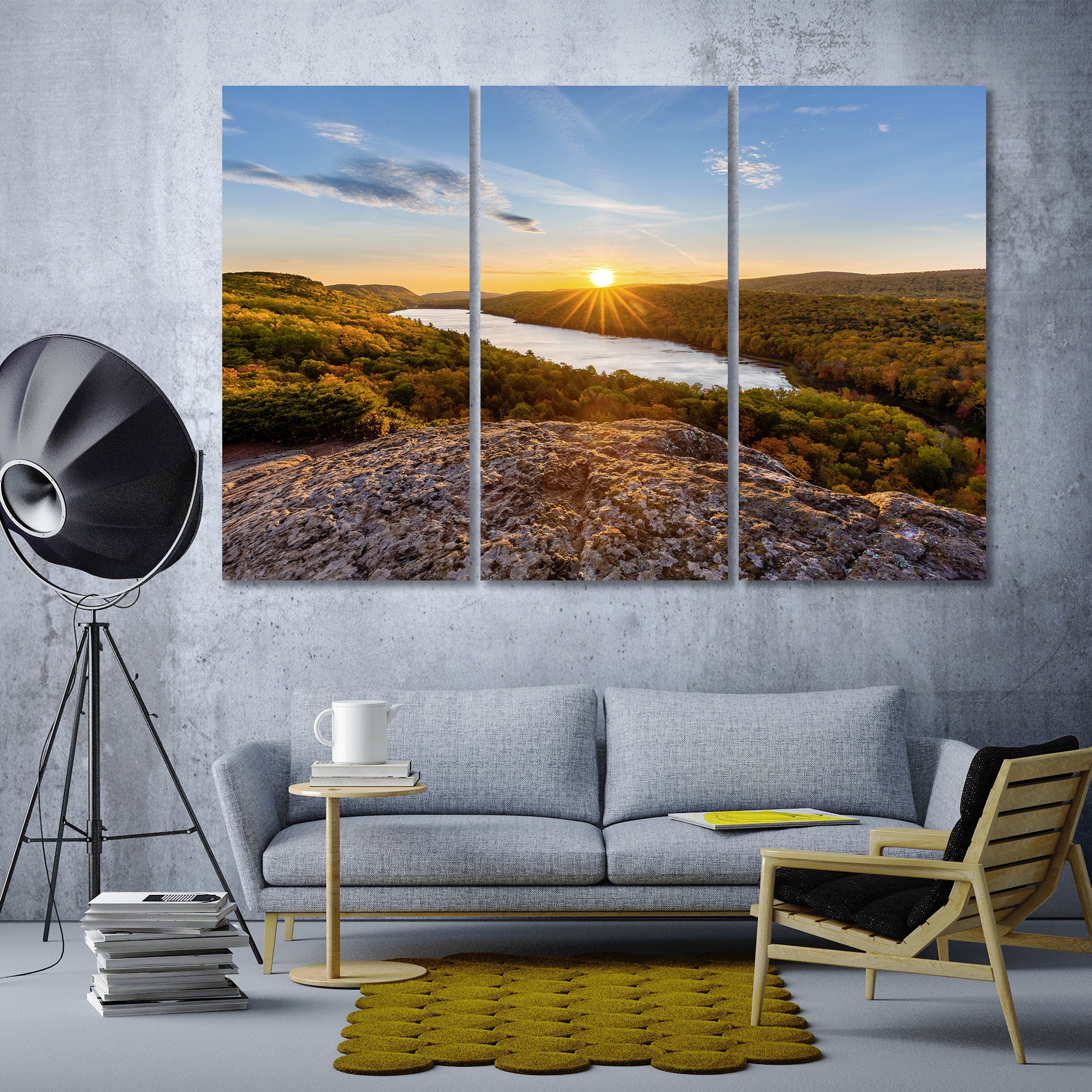 Lake of the Clouds at Sunset Living Room Wall Decor Ideas | Etsy