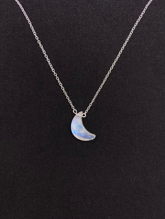 Genuine Moonstone Crescent Moon Crystal Necklace Wire Wrapped - Etsy