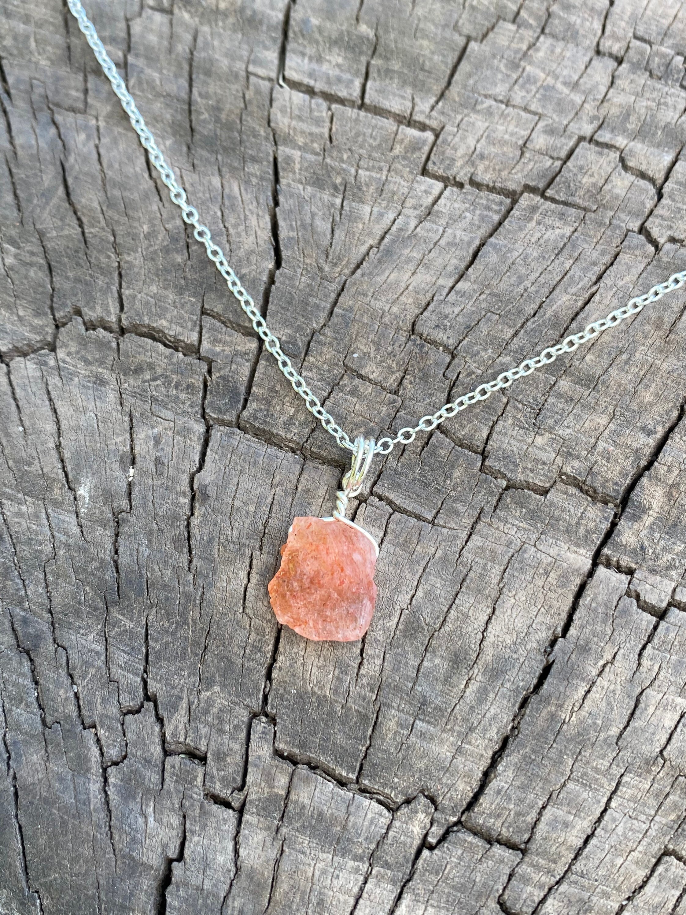 Natural sunstone crystal necklace wire wrapped in silver | Etsy