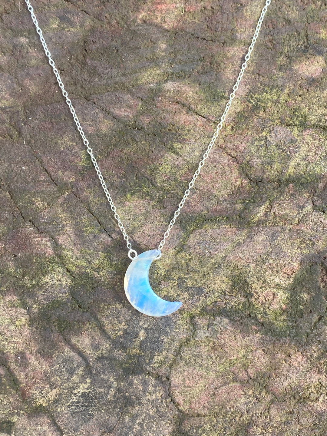 Genuine Moonstone Crescent Moon Crystal Necklace Wire Wrapped in Silver ...
