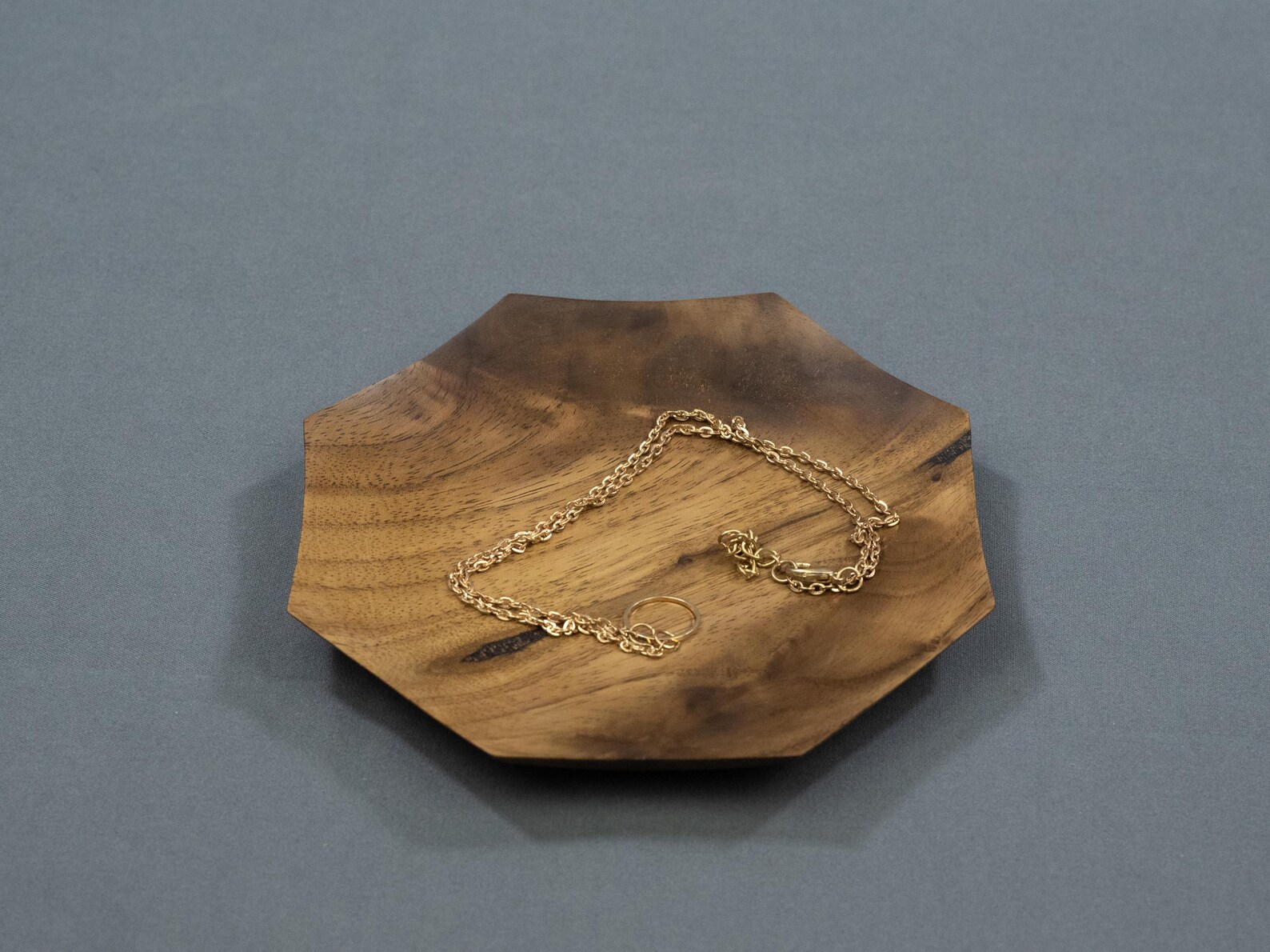 Shallow American Walnut Octagon Bowl-figured+bark Inclusion [aprox 5"x ...