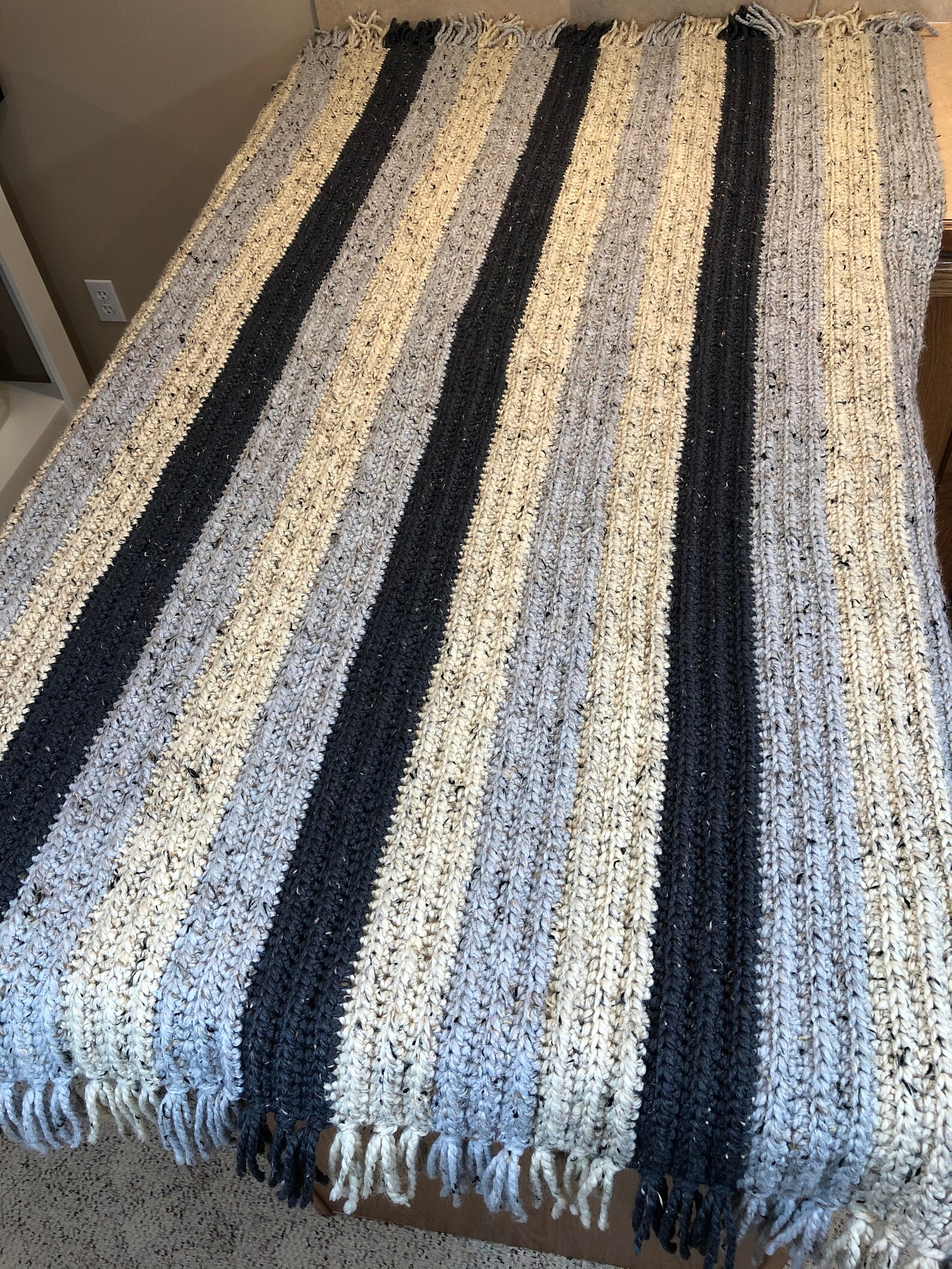 Modern Farmhouse Crochet Striped Afghan Wool Blanket - Etsy