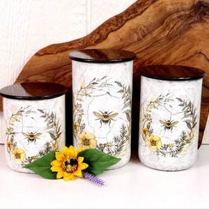Handmade Bee & Wildflower Canister Set | French Country Kitchen Decor ...