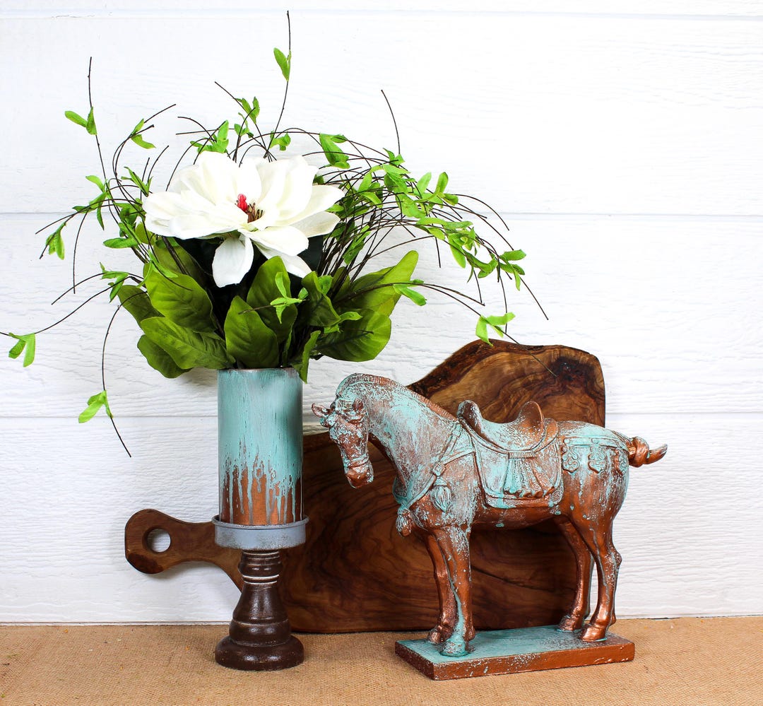 Copper Patina Reclaimed Resin Saddled Horse Figurine | One of A Kind ...