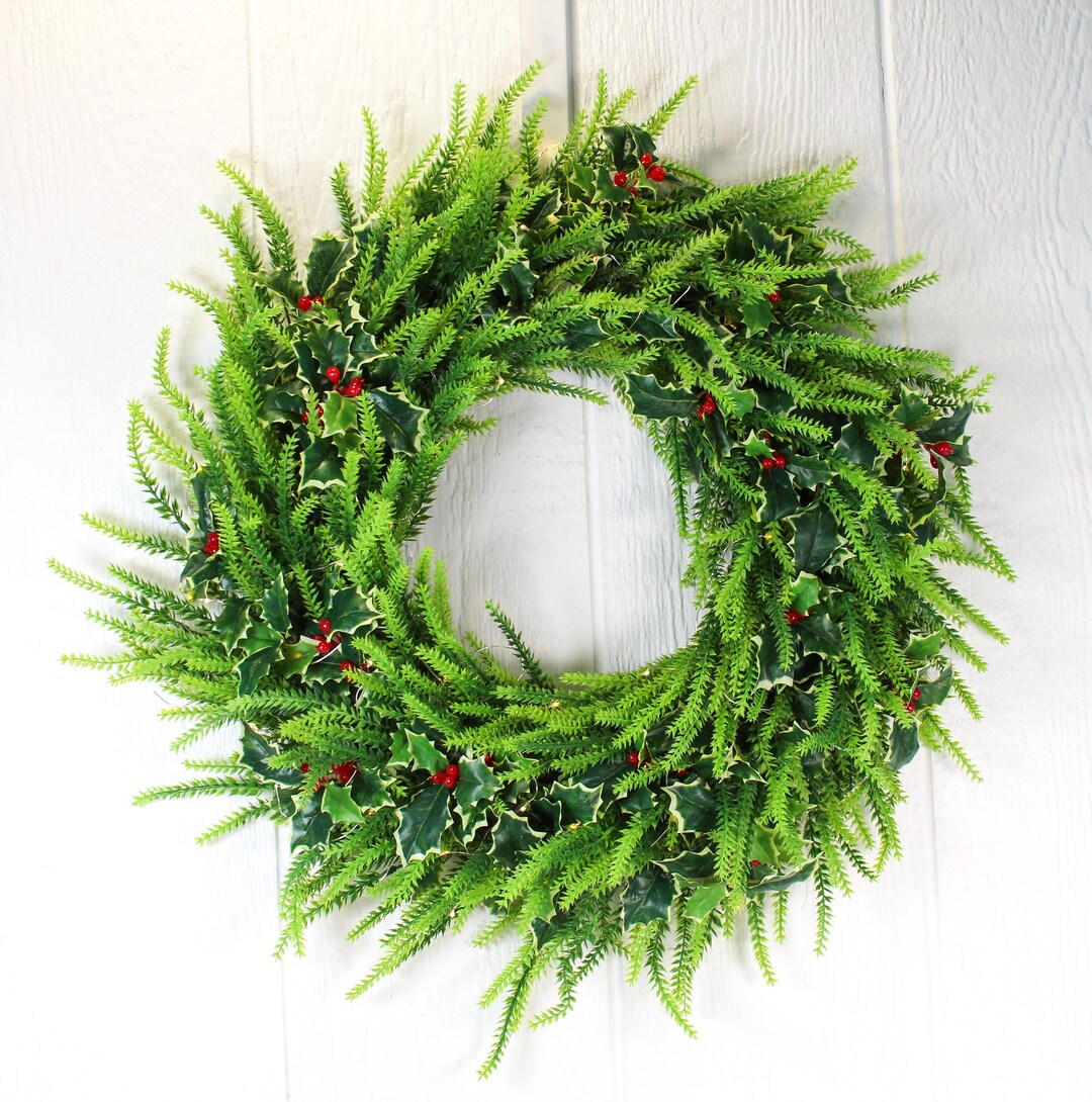 Evergreen and Holy Pre-lit Christmas Wreath | Holiday Wreath - Etsy