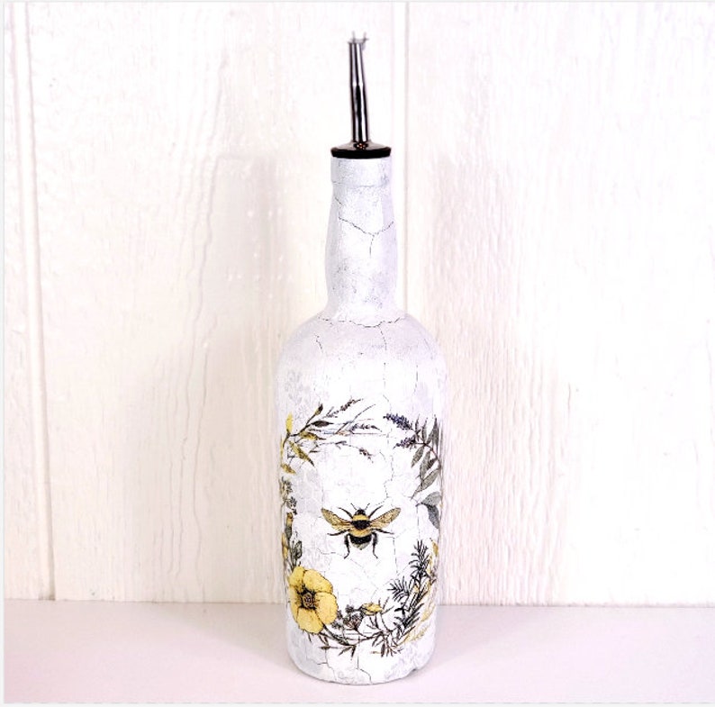 Handmade Bee & Wildflower Kitchen Set | Reclaimed Bottle Cruet, Utensil ...