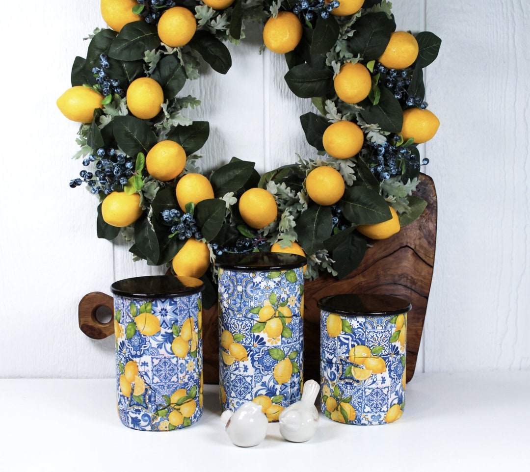 Handmade Lemon Canister Set | Moroccan Tile, Blue & White Kitchen Decor ...