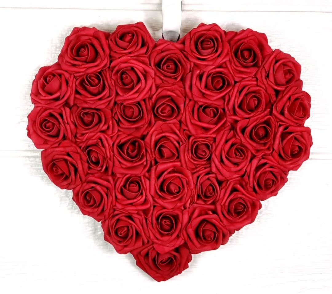 Available in 3 Shapes and Sizes - Dark Red Rose Heart Wreath | Spring ...