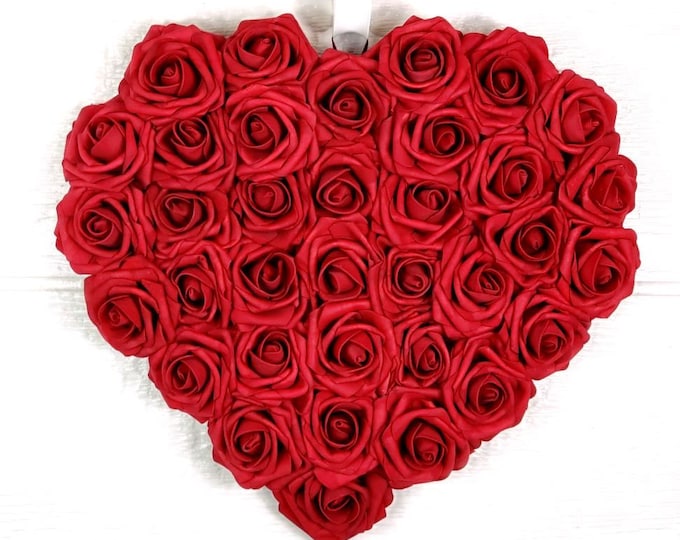 Available in 3 Shapes and Sizes Dark Red Rose Heart Wreath Spring ...