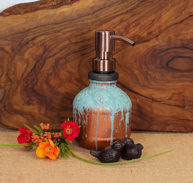 Copper Patina Upcycled Apple Jar | Rustic Soap Dispenser or Vase - Etsy