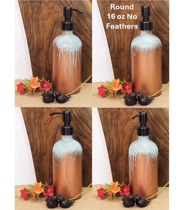 Copper Patina Upcycled Bottle Soap Dispenser | Bronze Feather Accent - Etsy