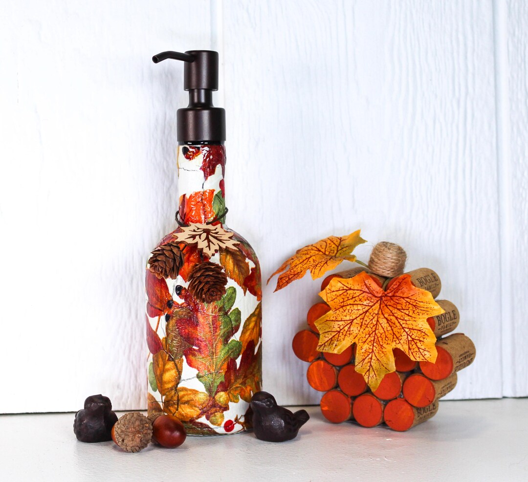 Colorful Fall Leaves Up-cycled Bottle Hand Soap/lotion Dispenser ...