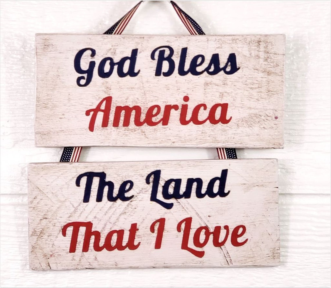 Rustic God Bless America The Land that I Love Hanging Sign | Etsy