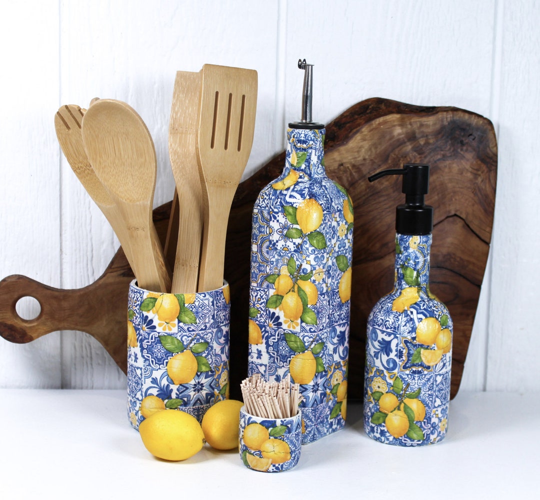 NEW ITEMS Moroccan Blue and White Patchwork Tiles With Yellow Lemons ...