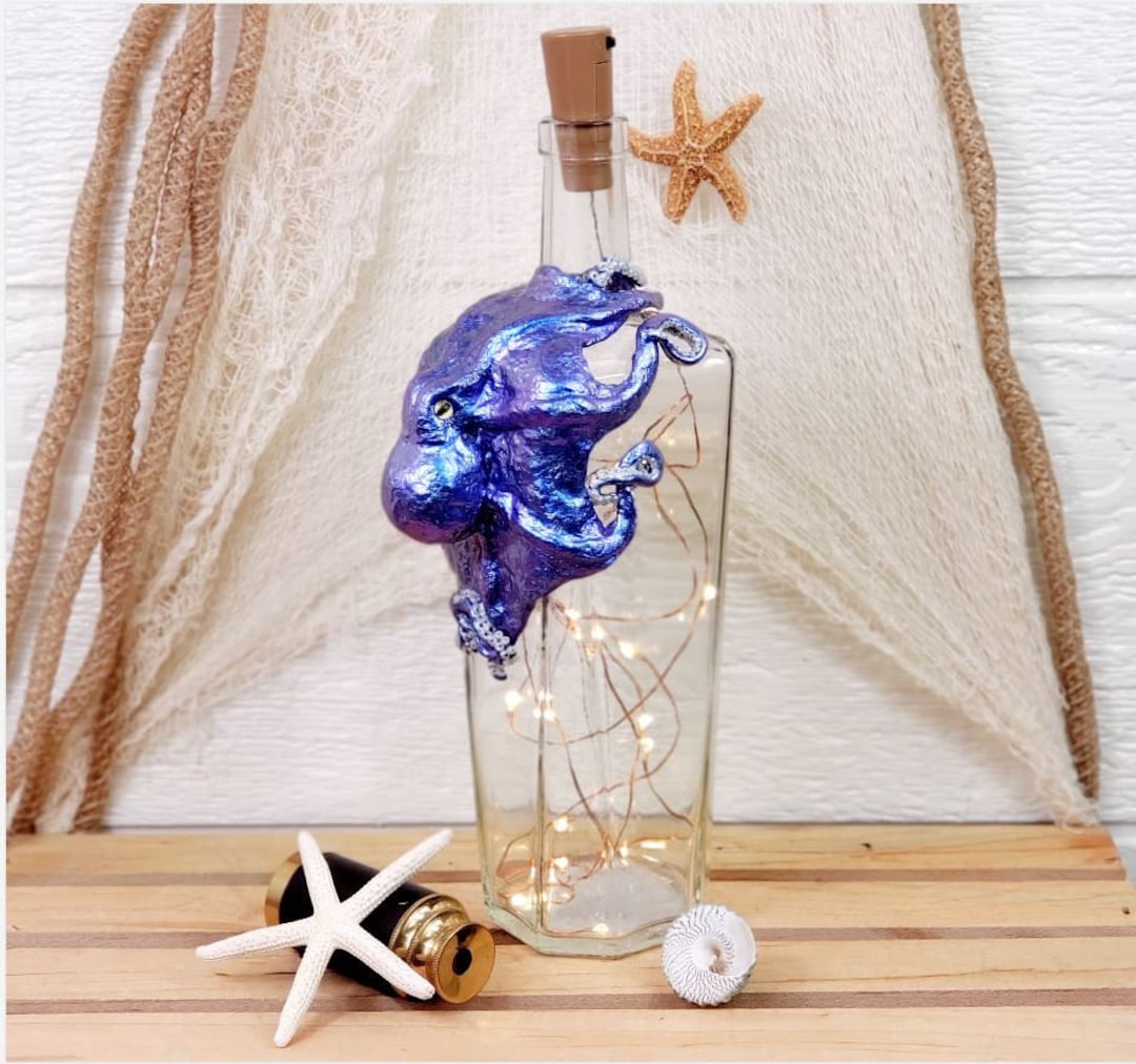 Blue Purple Chameleon Octopus Up-cycled Vodka Bottle Light| Nautical ...