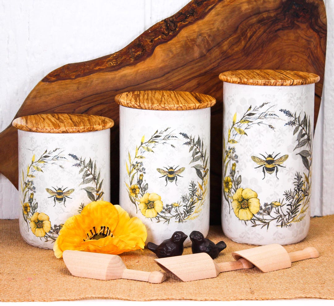 Handmade Bee & Wildflower Canister Set | Vase With Yellow Poppies ...