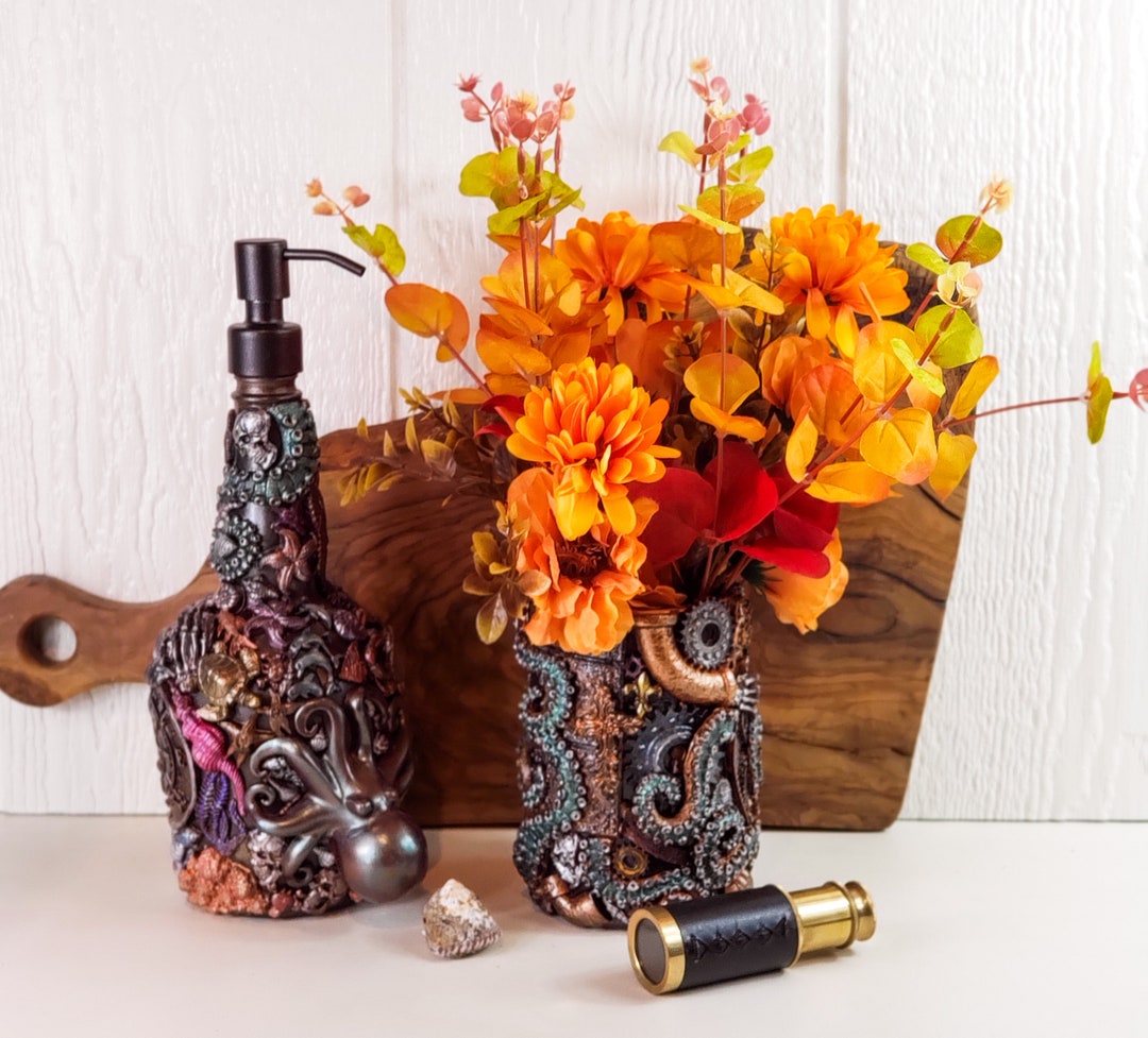 Steampunk Ocean Octopus Hand Soap Dispenser Octopus Art Handmade Gift ...
